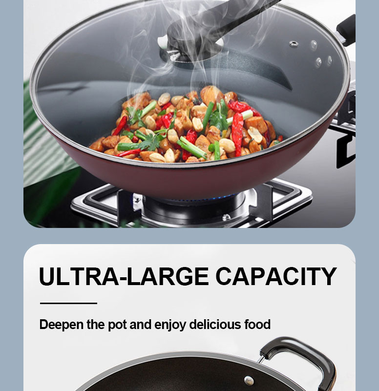 32CM Non Stick Pan with Cover Composite Diamond Coating Wok Stir-fry Pans Kitchen Frying Pan ...