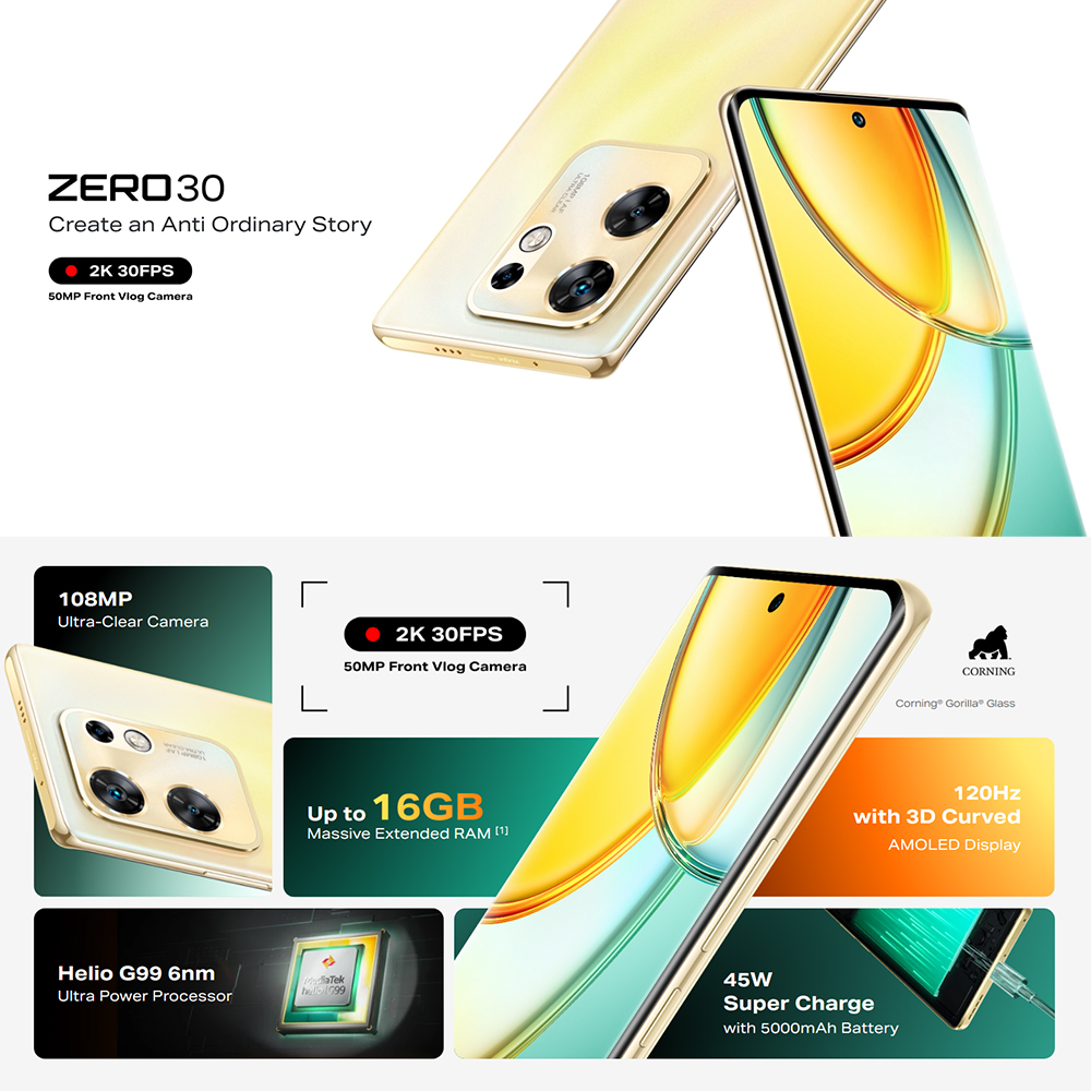 Infinix Zero 30 4G Smartphone | 8GB+256GB | Helio G99 | 108MP Ultra ...