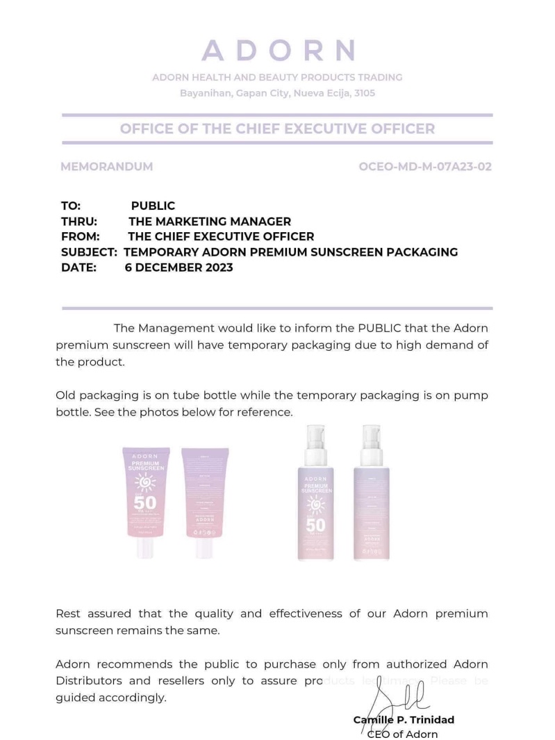 Adorn Premium Sunscreen SPF50+++ | Shopee Philippines