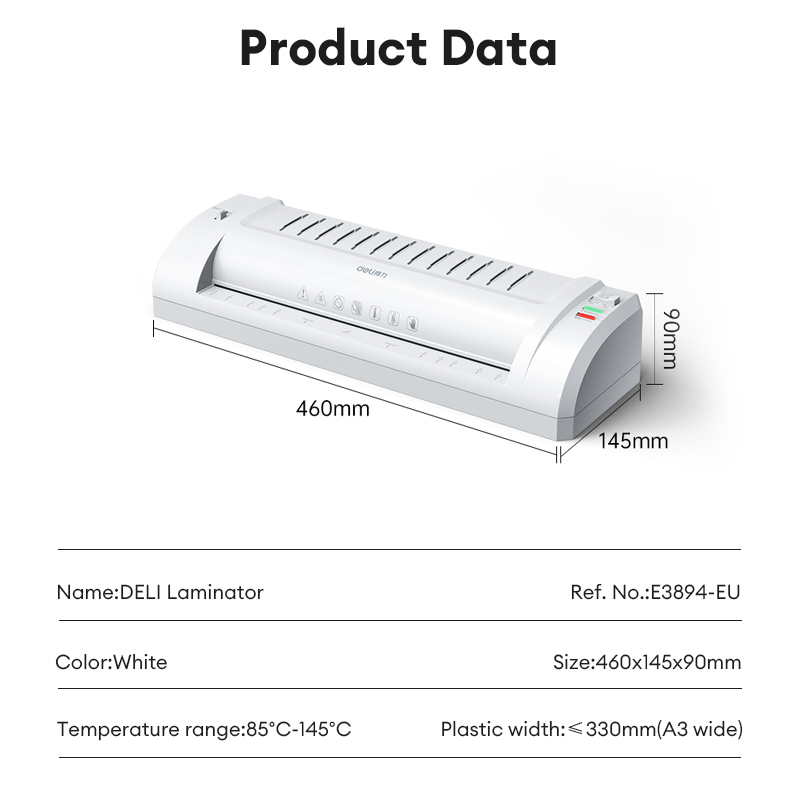 Deli Laminator A4 Laminating Machine Film Range 80-175mic E3893-EU ...