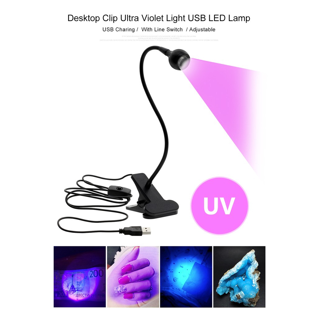 USB LED Clip Lamp Money Detect Light UV Light Nail Dryer Violet Light ...