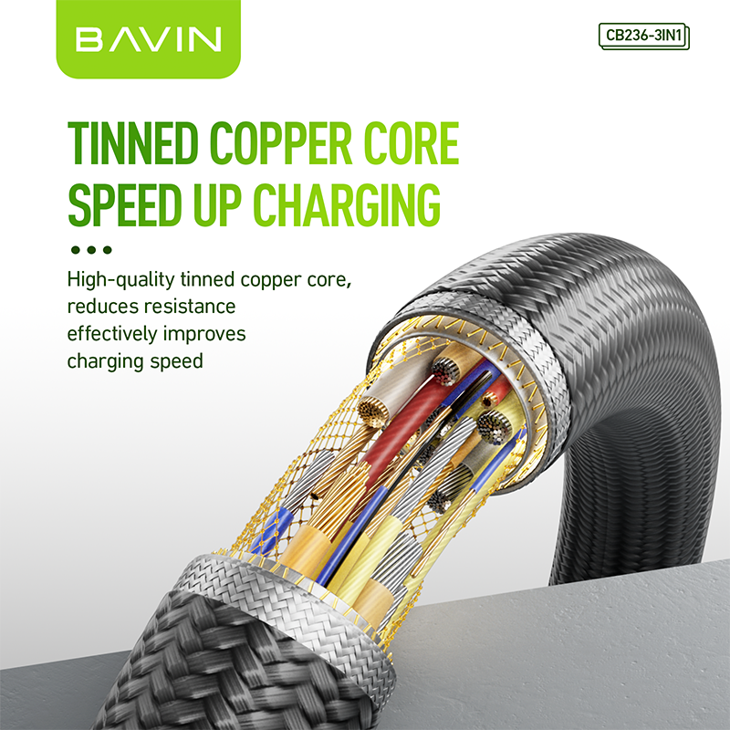BAVIN CB236 60W 30W 18W 3 IN 1 Fast Charging Cable Nylon Braided Cable ...