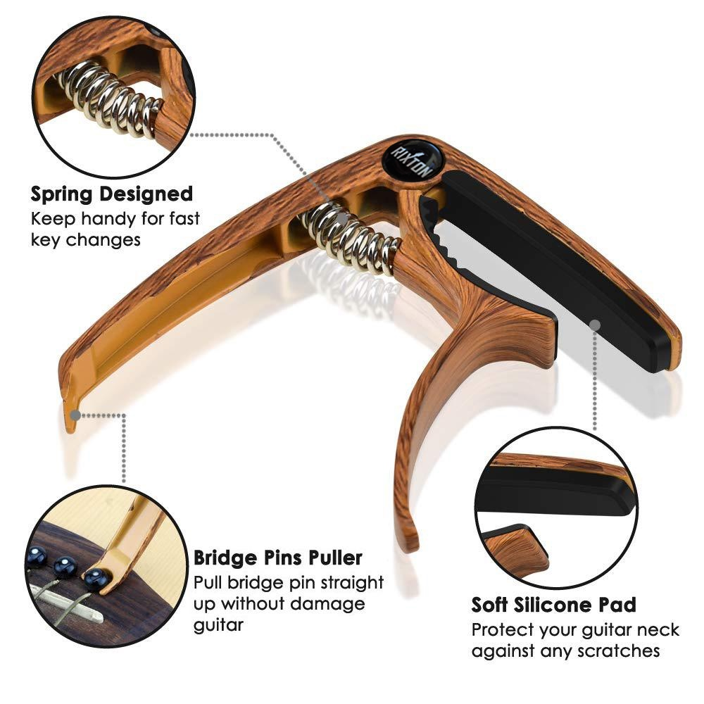 RIXTON Guitar Capo with Pick Slot Metal Wood Grain Guitar Capo Easy ...