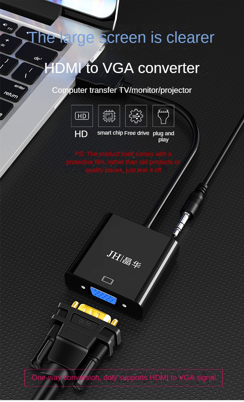 HDMI Male to VGA Female Adapter 1080P Audio Video Converter No Aduio ...