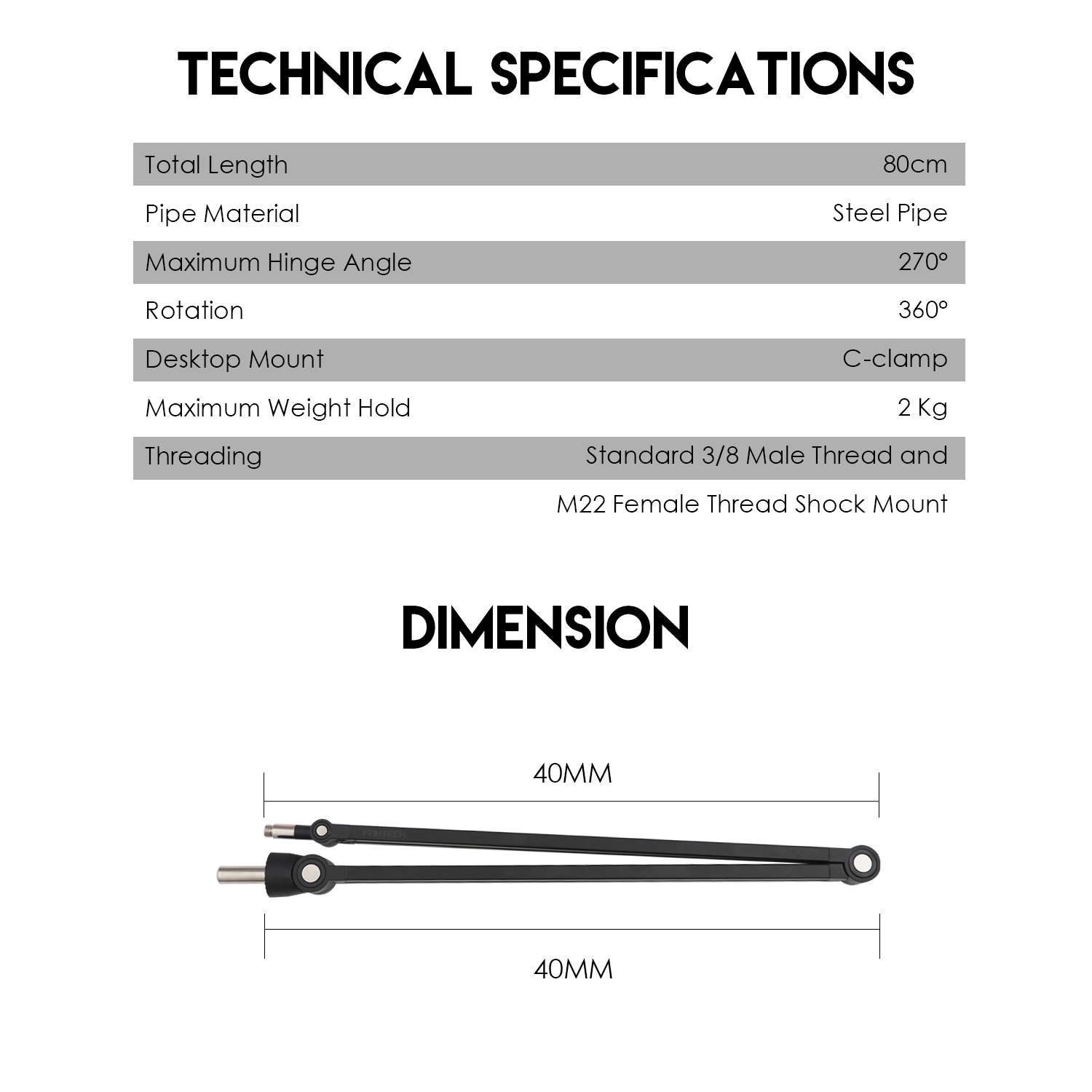 Fantech AC902S Microphone Boom Arm Stand Mic or Mic Holder & 360 ...