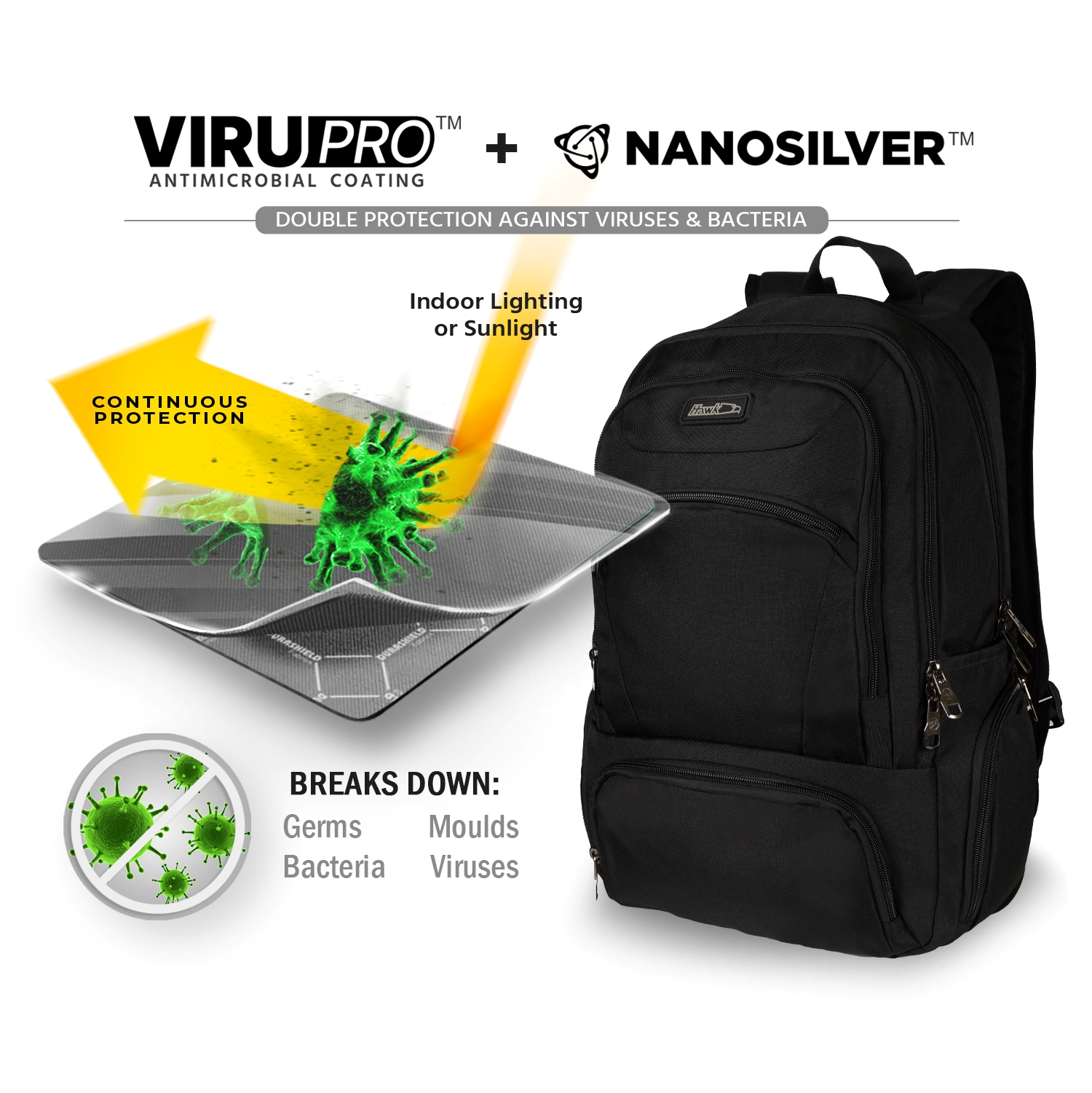 Hawk 5801 Corporate Backpack with VIRUPRO Anti-Microbial Protection ...