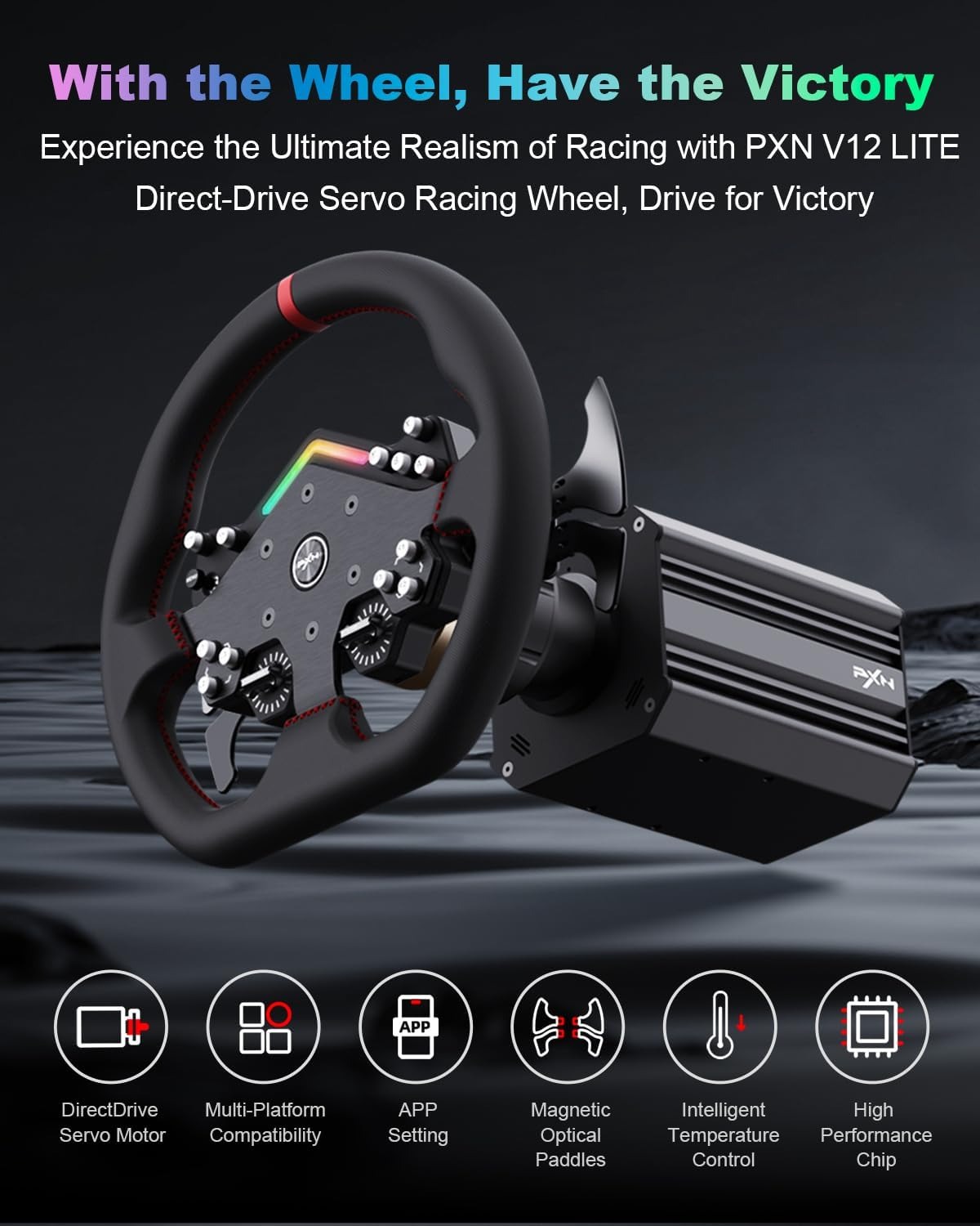 PXN V12 Lite RGB Racing Simulator Gaming Bundle w/ Wheels & Pedals for ...