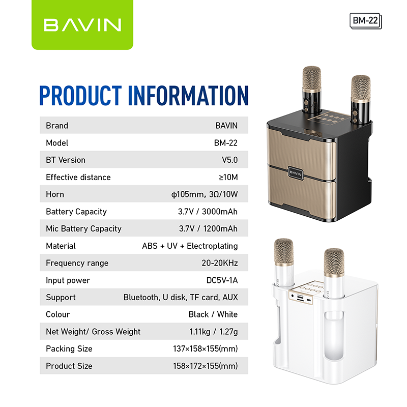 BAVIN BM22 Mini Amplifier Karaoke Bluetooth Wireless Speaker with Heavy ...