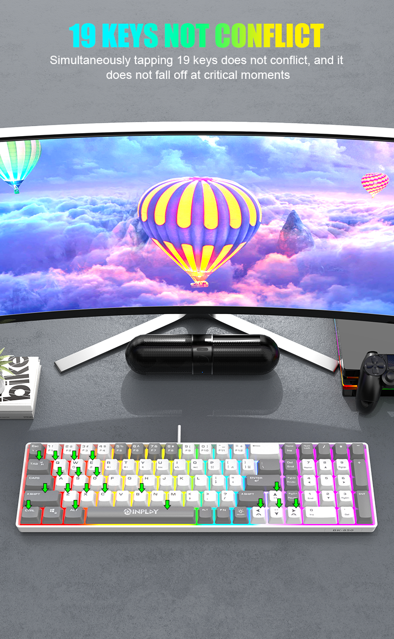 Inplay 85 Key RGB Membrane Keyboard Rainbow Light Waterproof Smooth ...