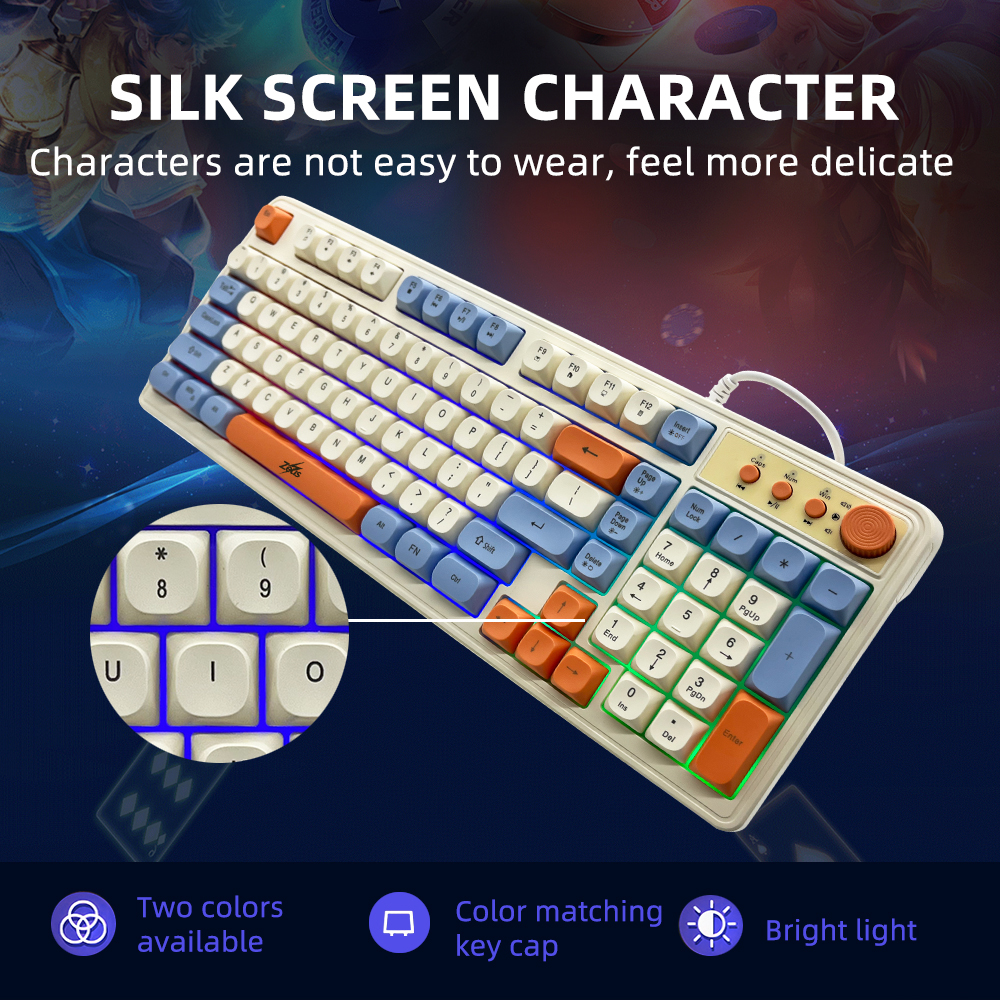 Zeus Wired Gaming Keyboard Multi Colors Mixing 98 Keys USB Mechanical ...