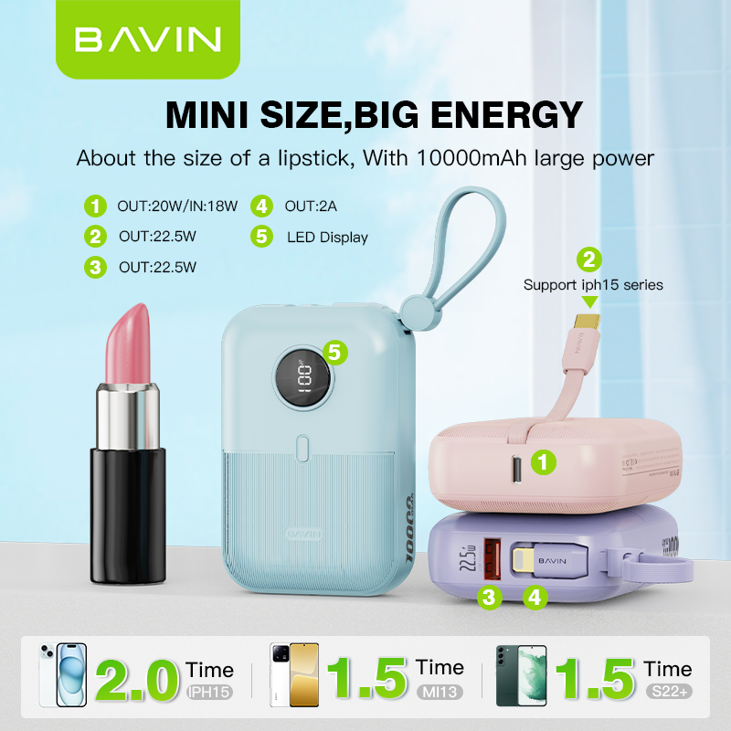 BAVIN PC1089 10000mAh Mini Powerbank 22.5W Fast Charging with Built-In ...