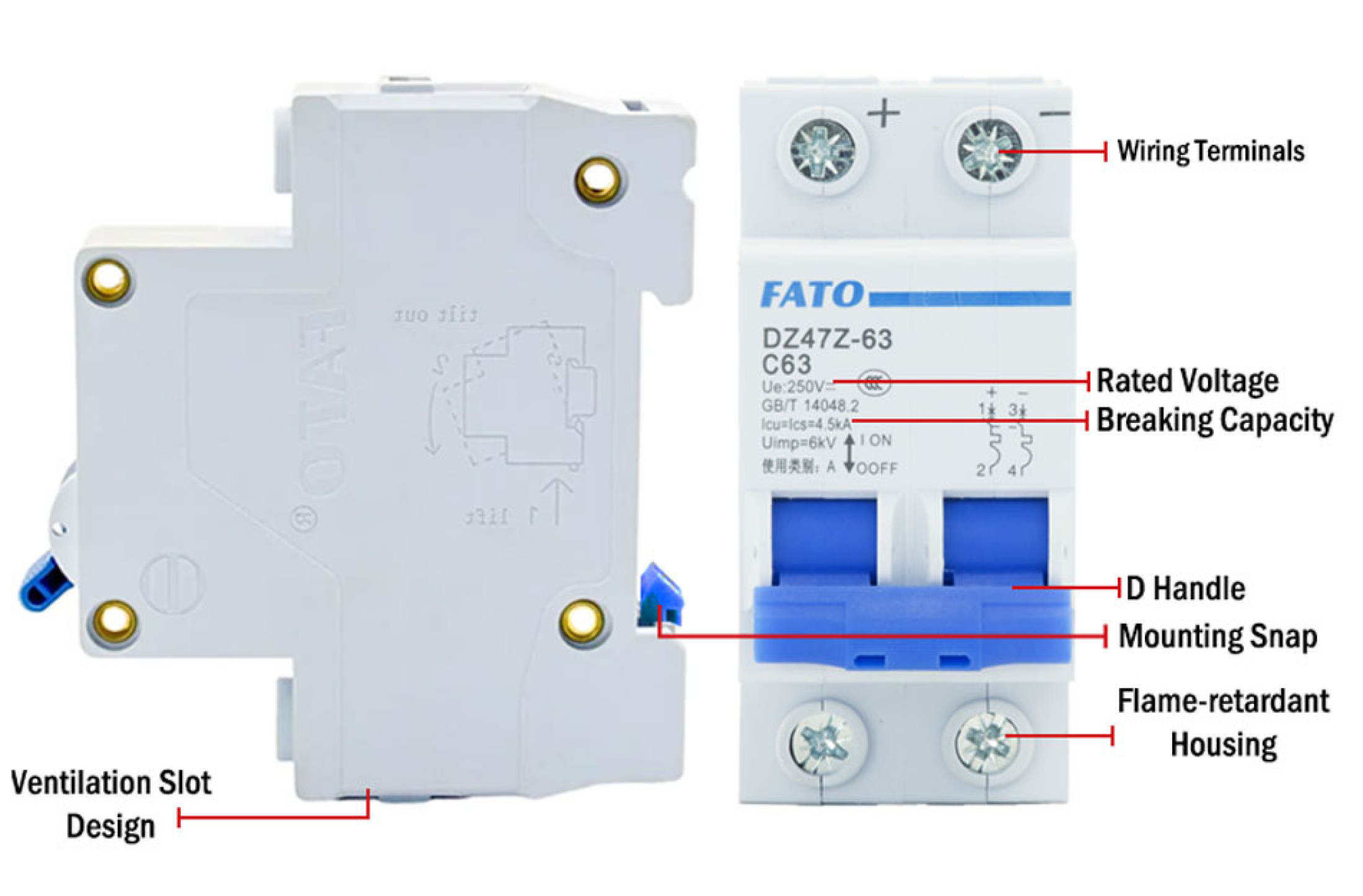 AC Breaker DC Breaker 10A 25A 32A 63A 2 Poles SPD Air switch DZ47-63 ...