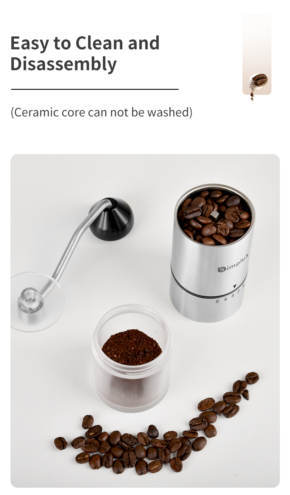 Simplus Manual Coffee Grinder Ceramic Grinding Wick Coffee Bean Grinder ...