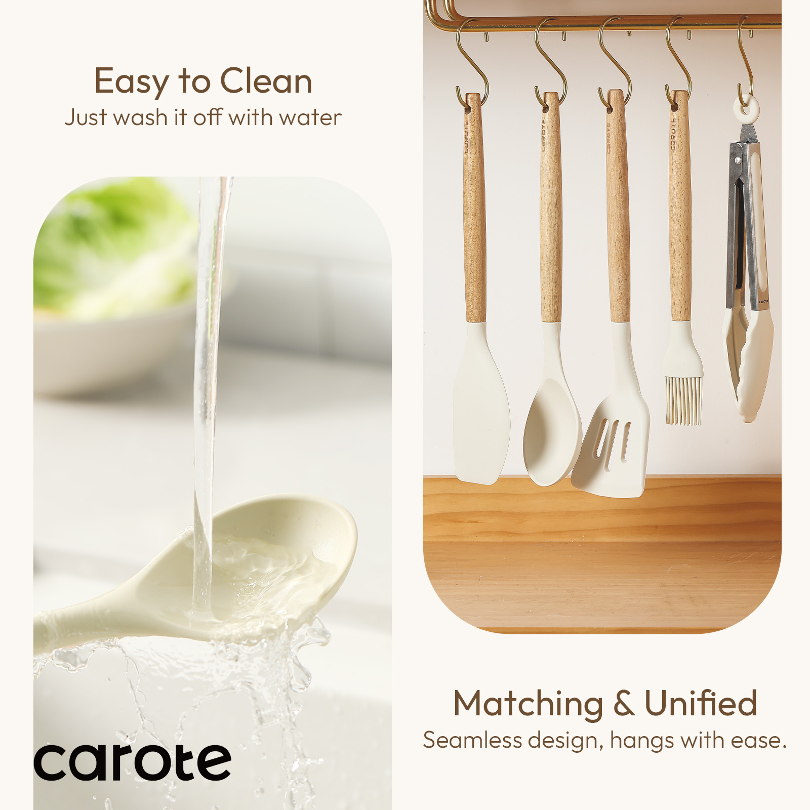 CAROTE Kitchen Tools Set, 9 Pieces, Silicone Cookware Set, High Heat ...