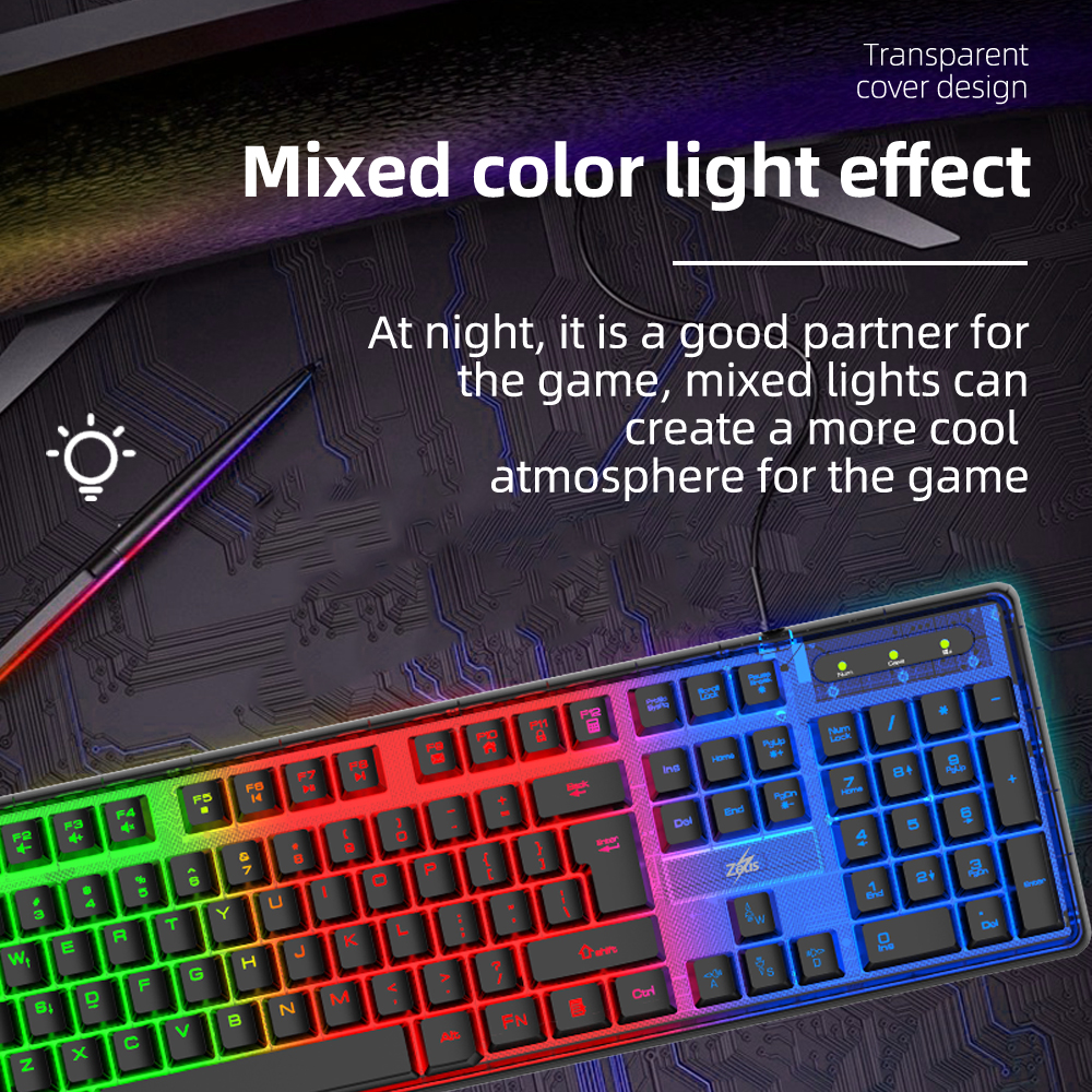 Zeus Transparent Cover Rainbow Backlit Backlight Gaming Keyboard With ...