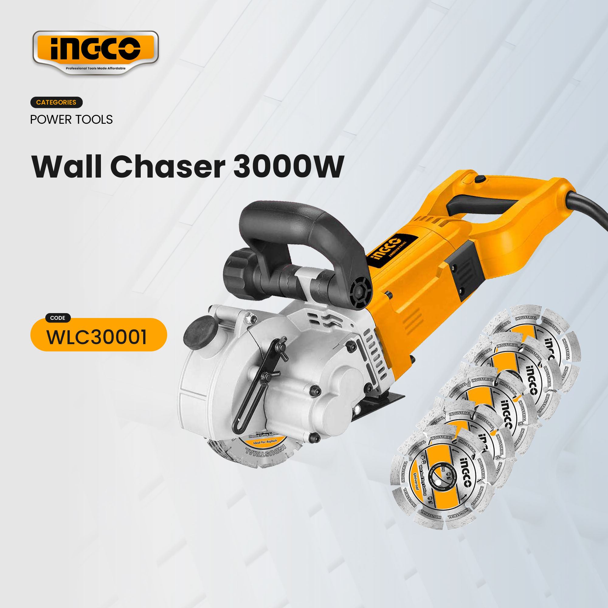 Ingco Electric Wall Chaser Grooving Cutting Machine 130mm 3000W ...