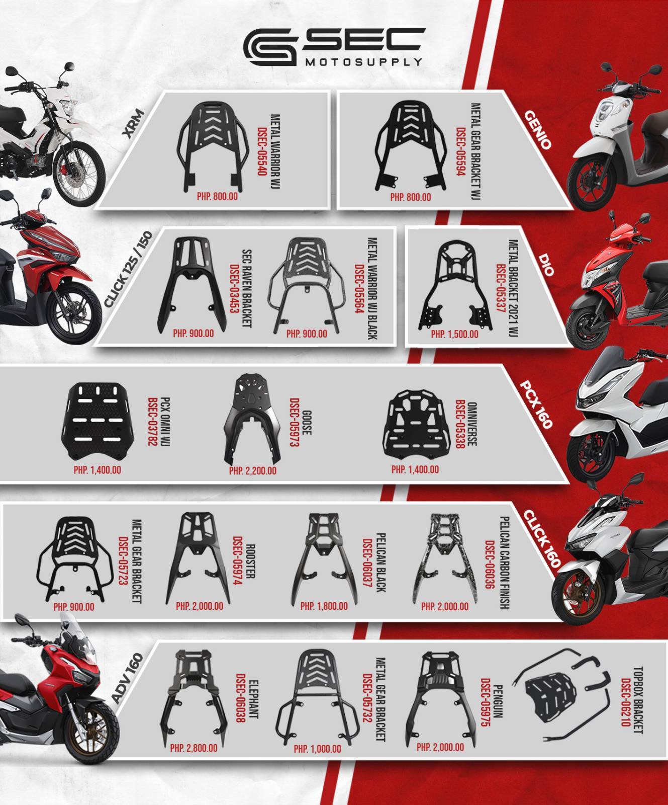 SEC Bracket for Motorcycle PCX 160 Bracket - Goose (DSEC-05973 ...