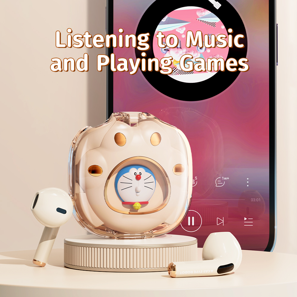 Rock Space Doraemon Cat Claw TWS Earphones Bluetooth Wireless Earbuds Smart Touch Free Lanyard ...