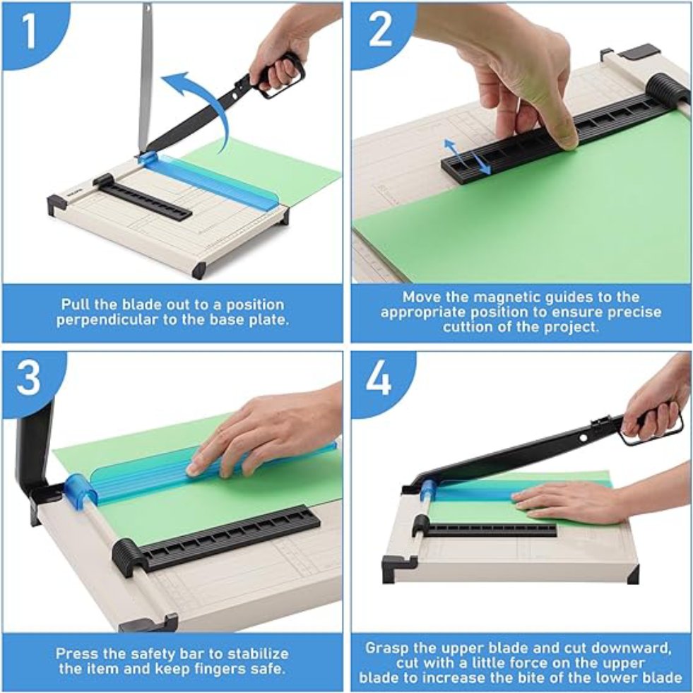 Officom Paper Cutter A4 Size Wood | Metal Base Guillotine Paper Trimmer ...