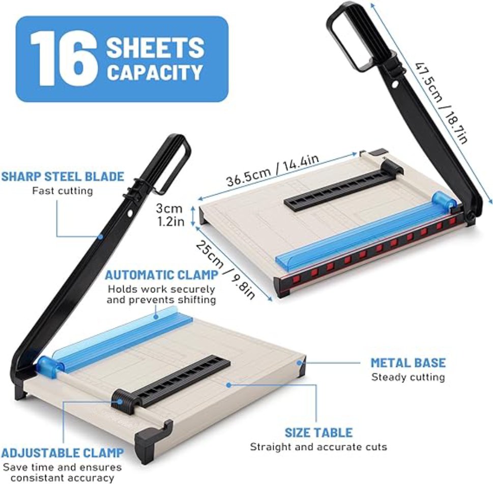 Officom Paper Cutter A4 Size Wood | Metal Base Guillotine Paper Trimmer ...