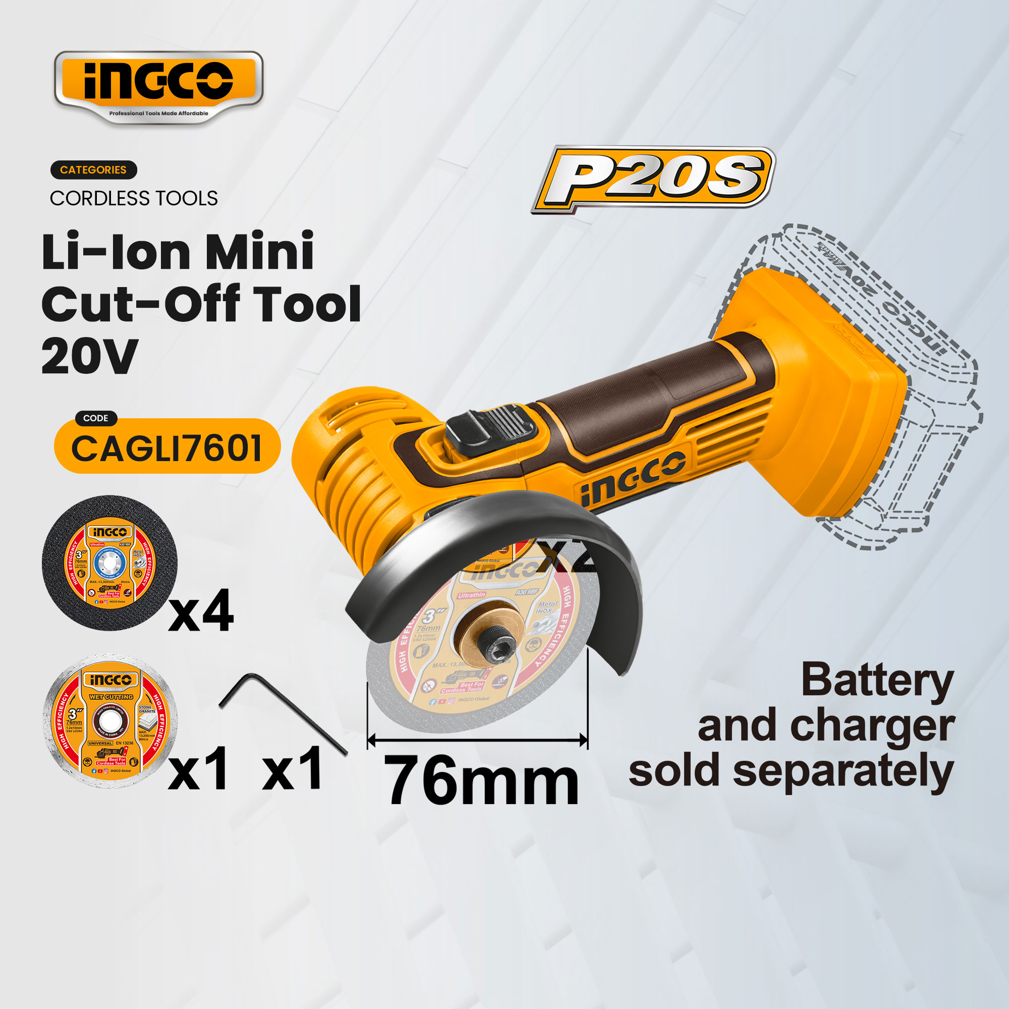 (SOLO) Ingco 3" Inch Li-Ion Cordless Mini Cut Off Tool with Cutting ...