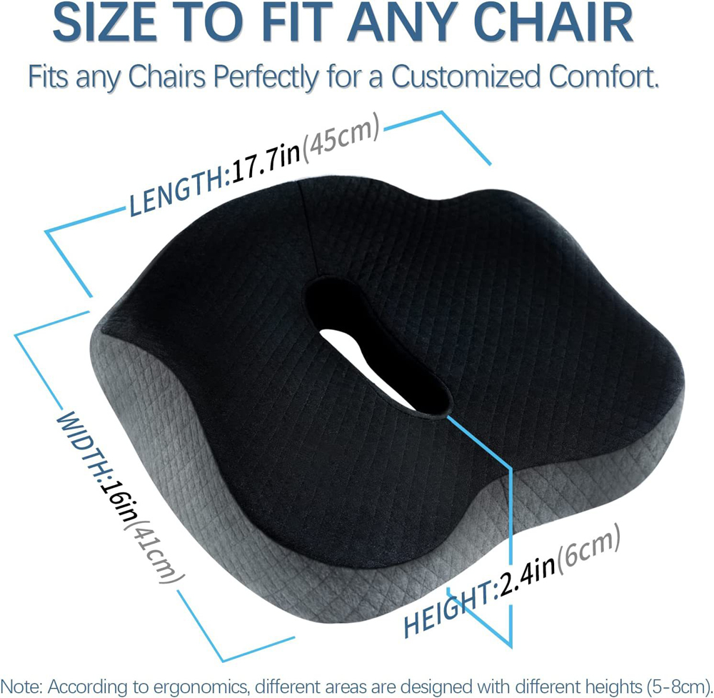Coccyx Seat Cushion Orthopedic Tailbone Pain Back Support Memory Foam ...