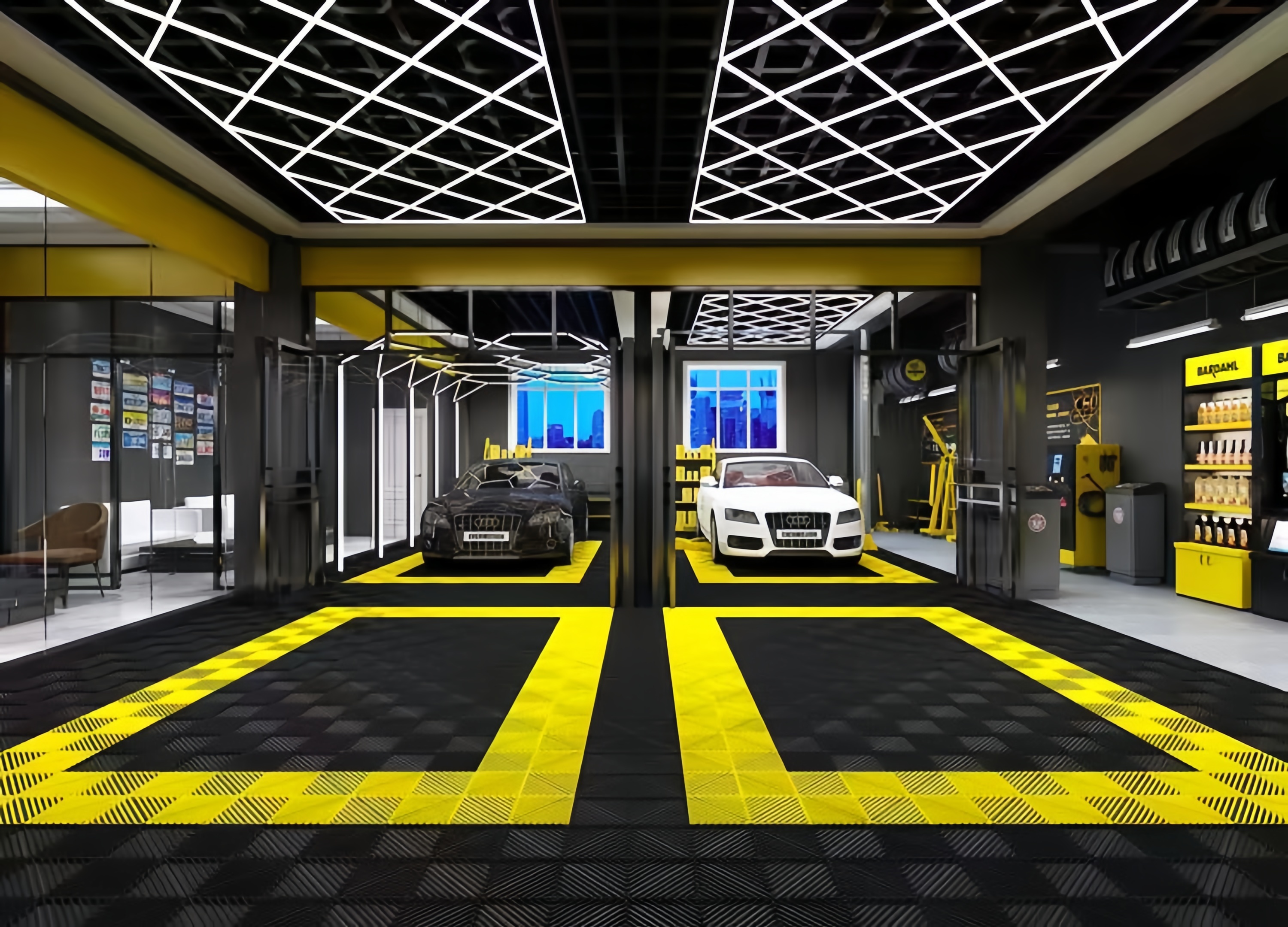 40x40CM Garage Floor Tile Event Car Wash Room Floor Mat Multi Function ...