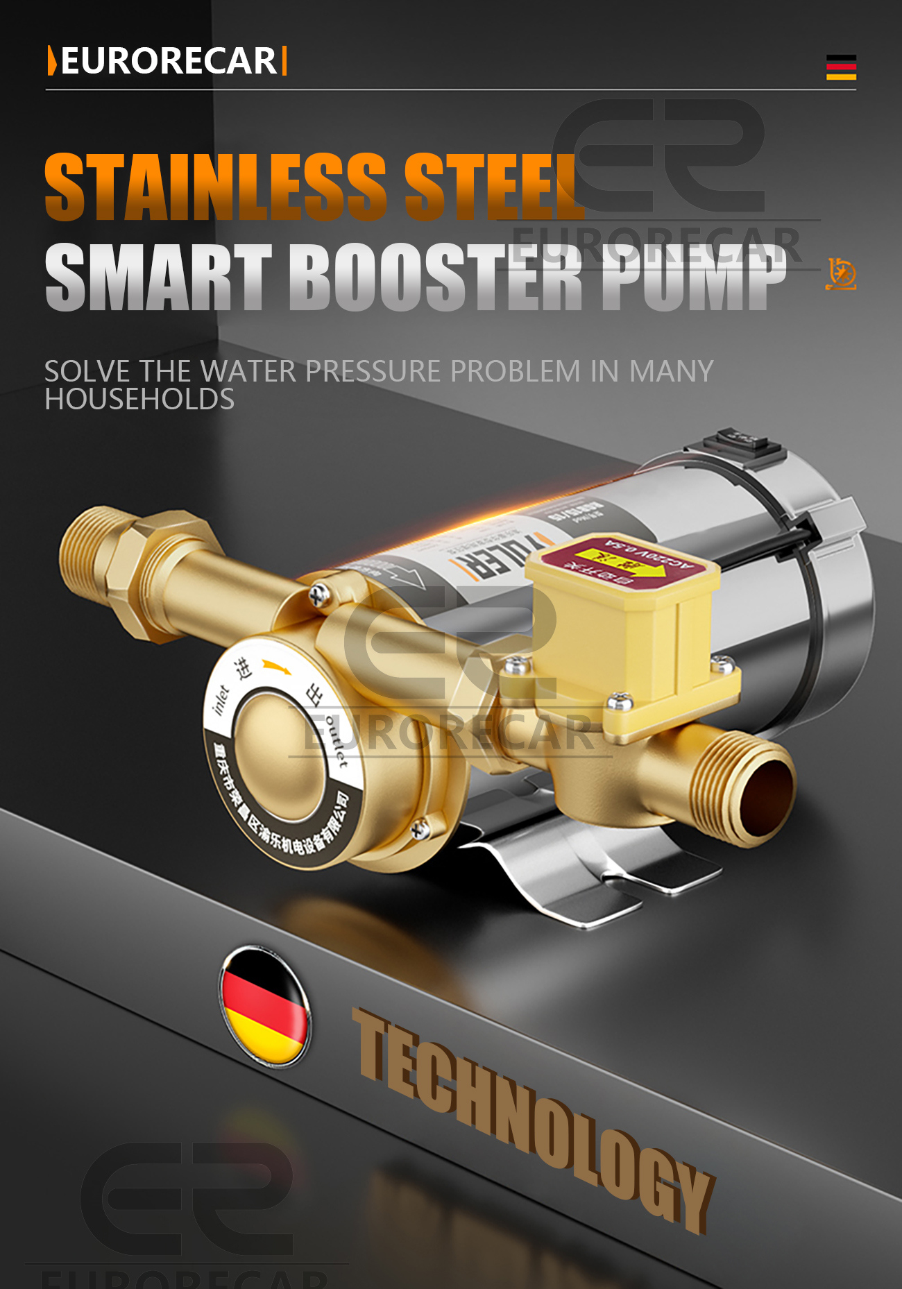 Water Booster Pump 220V 60HZ 120W/180W/280W Automatic Home Shower ...