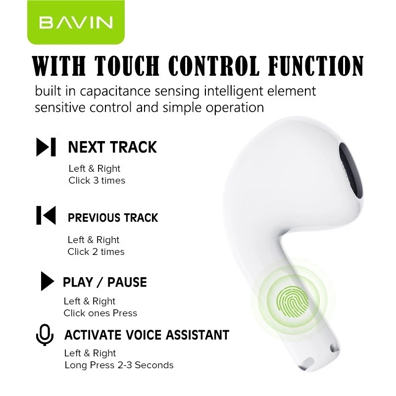 Original BAVIN TWS Wireless Earbuds Bluetooth5.1 Earphone Hi-Fi Audio ...