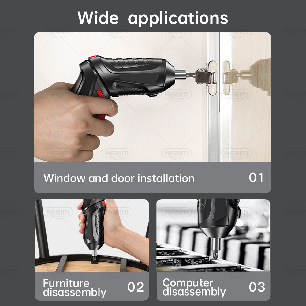 REAIM Cordless Screwdriver 48PCS Set DIY Electric Barena Drill Set ...