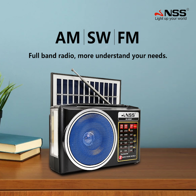 NSS Solar Rechargeable Radio with Emergency Light Bluetooth Radio FM AM ...
