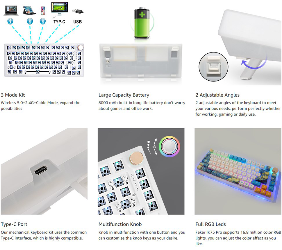 FEKER IK75 PRO 3Mode Kit 75% Layout Hot Swappable Gasket Mechanical ...