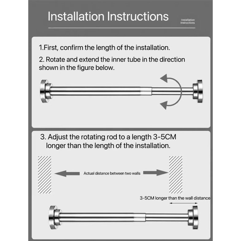 Stainless telescopic extendable rod for hanging cloth clothesline ...