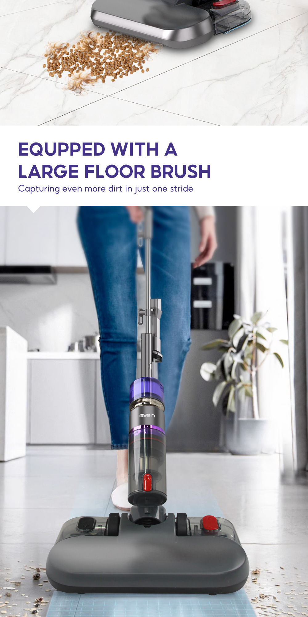 EYSIN VC30 Plus 3in1 Handheld Lightweight Vacuum Cleaner with Large Mop Pad and Strong Suction ...