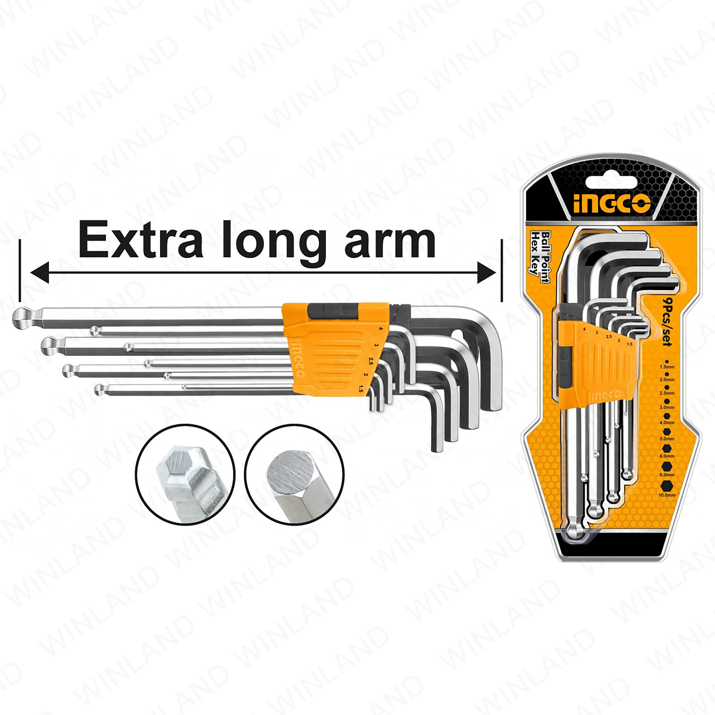 Ingco by Winland 9pcs/Set Allen Hex key | Extra-Long Arm Ball Point ...