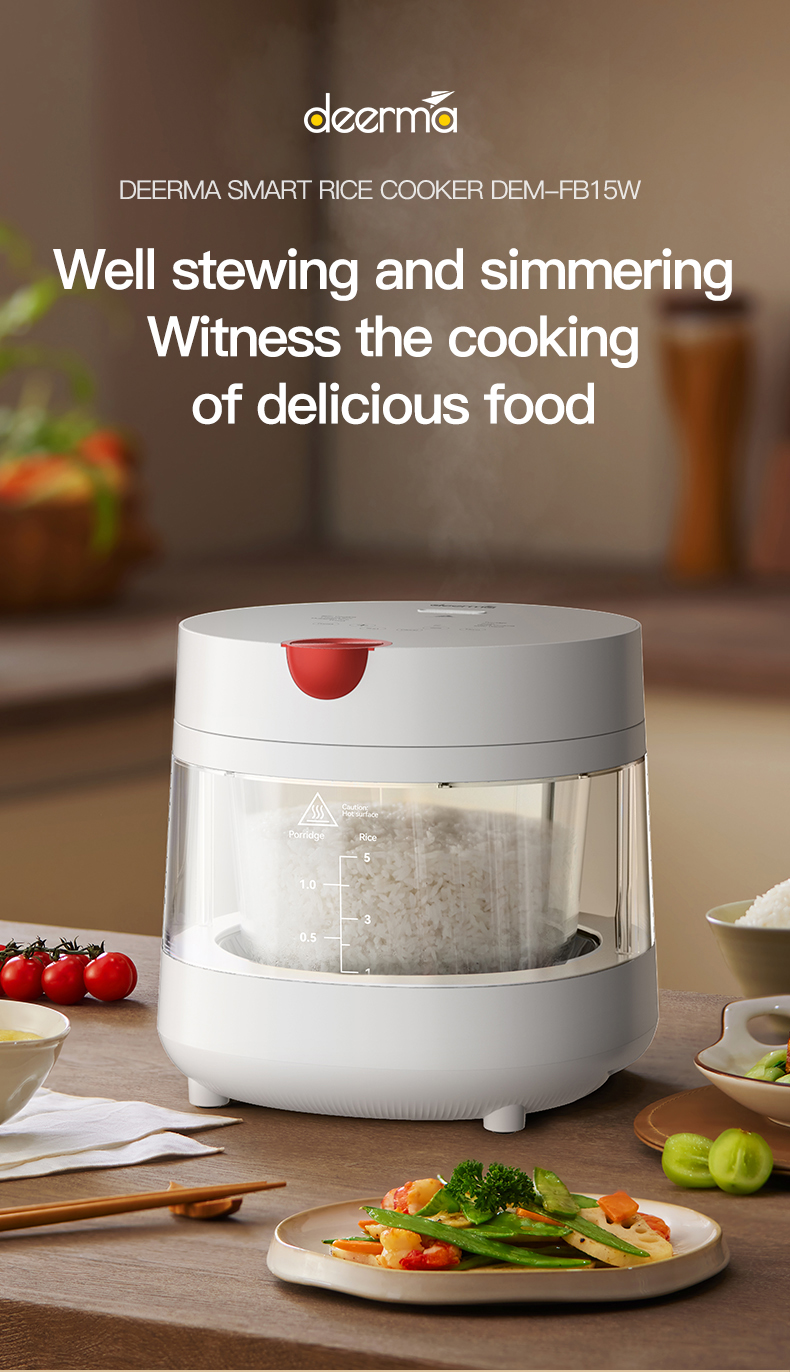 Deerma Glass Rice Cooker 3L Visual Cooking 24h Smart Preset LCD Display ...