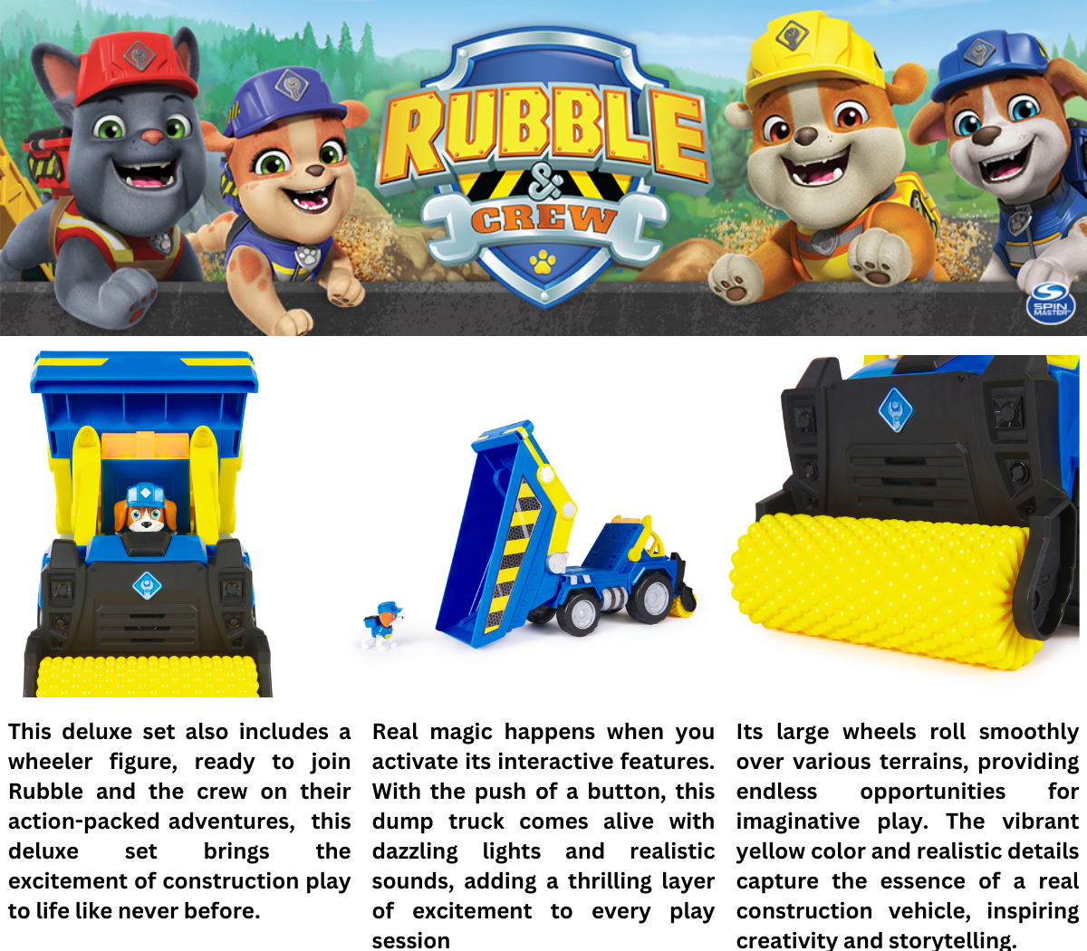 Rubble & Crew Toy Vehicle Deluxe Wheeler Dump Truck Toy with Lights ...