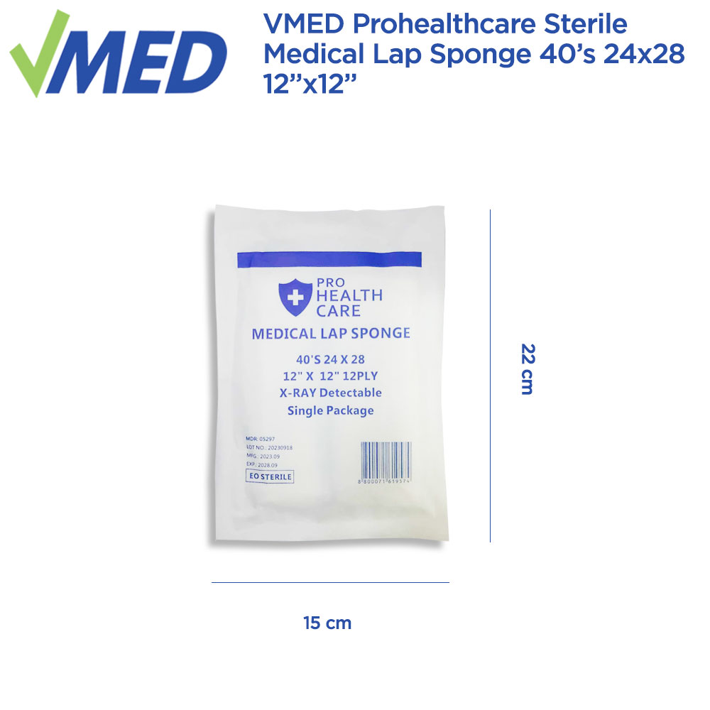 VMED Prohealthcare Sterile Medical Lap Sponge X-Ray Detectable 24x28 12 ...