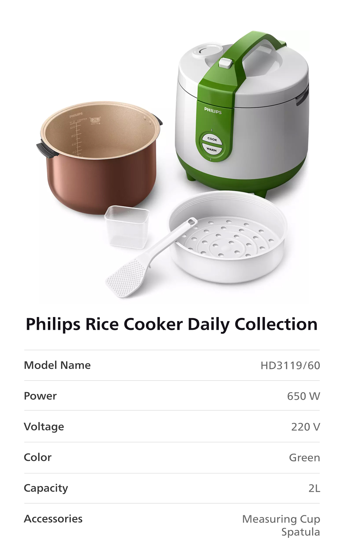 PHILIPS Mechanical Rice Cooker 2L - 7 Cups/14 Bowls 48 Hours Keep Warm ...