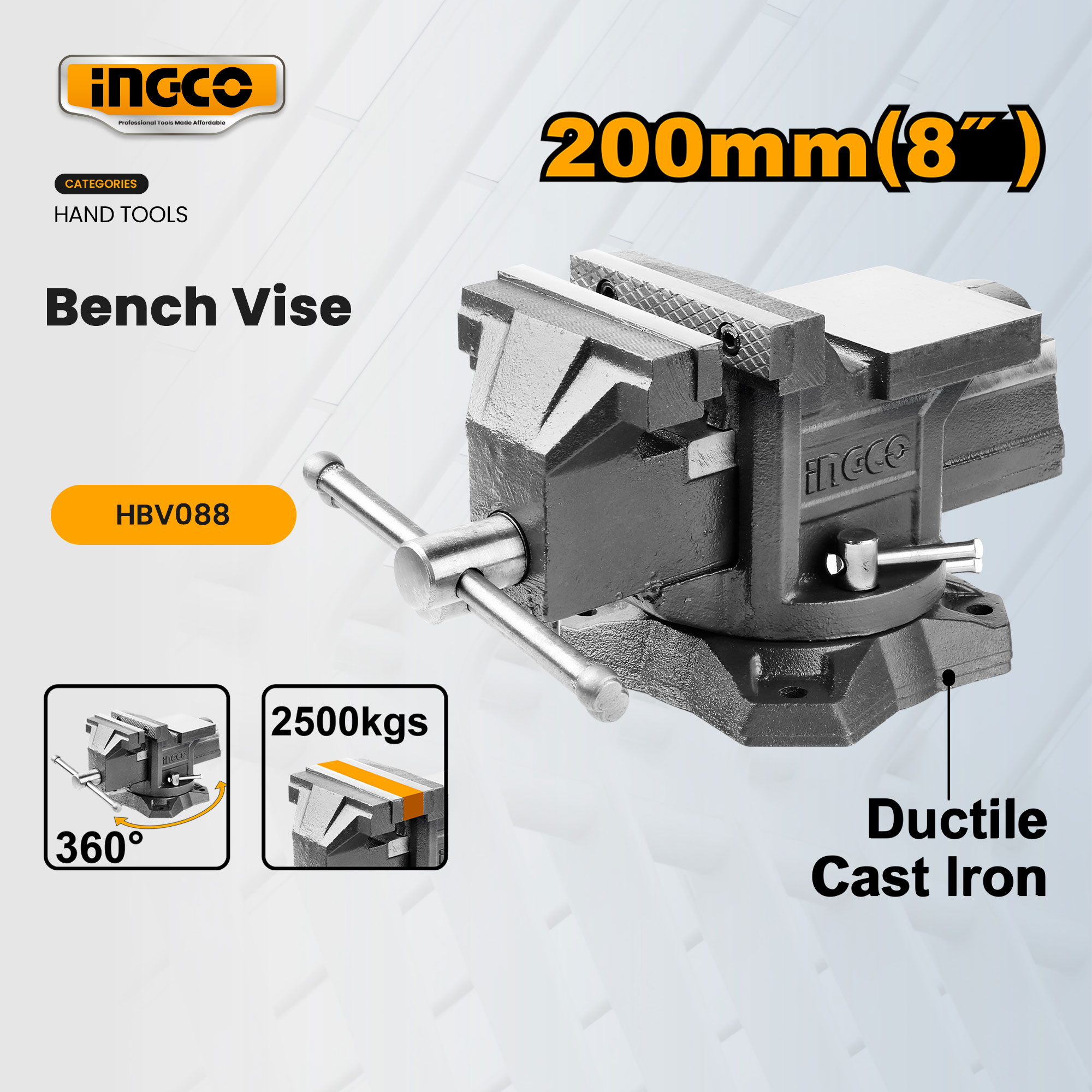 Ingco 8" Bench Vise with Anvil HBV088 IHT | Shopee Philippines