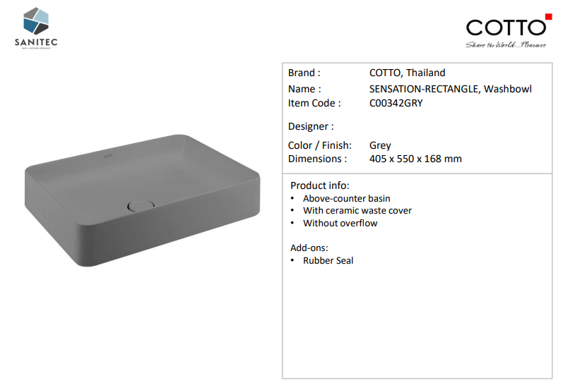 Cotto Sensation-Rectangle basin 550x405mm grey C00342MSL | Shopee ...
