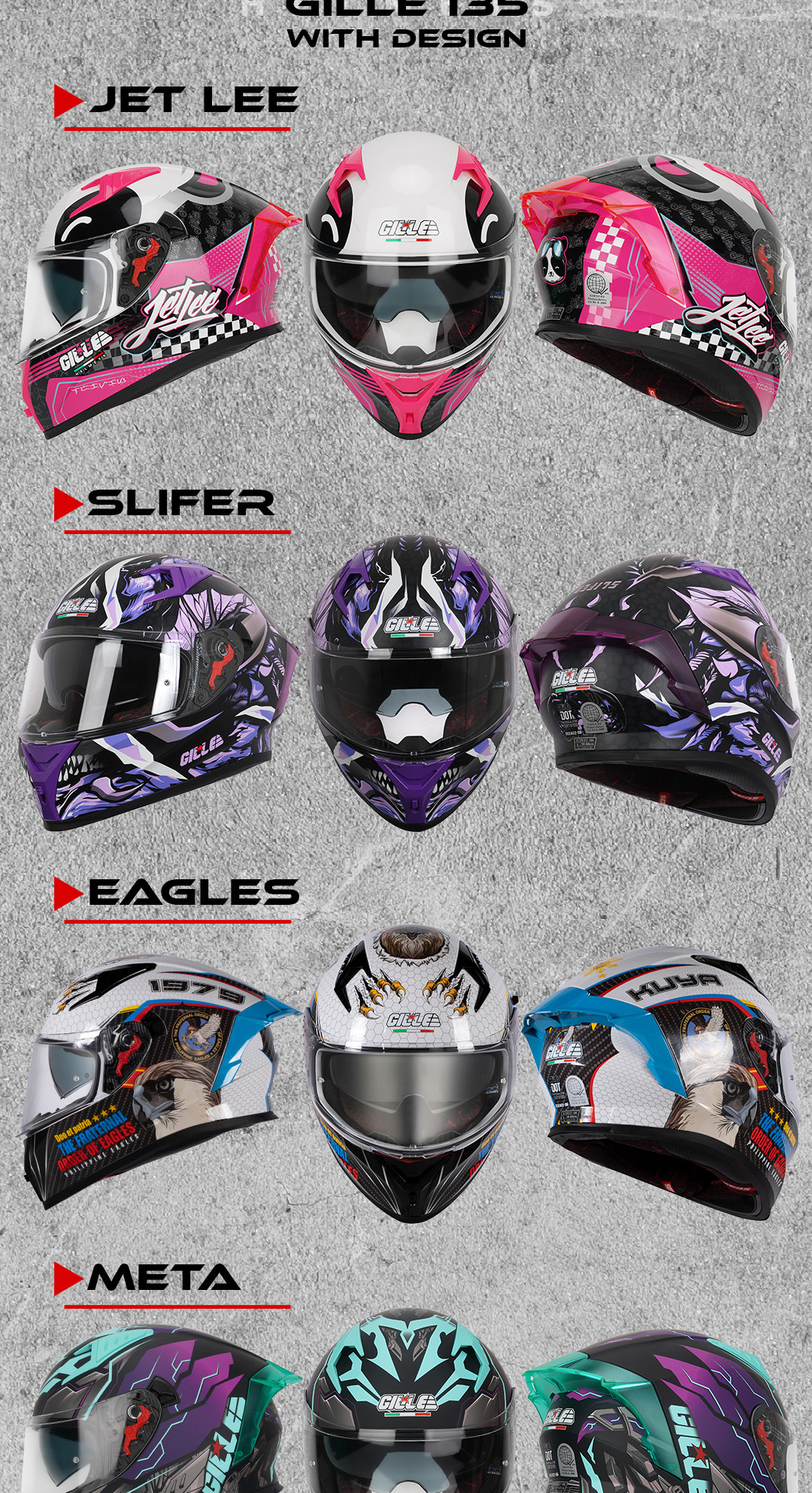 Gille Helmet 135 GTS V1 META Motorcycle Helmet Full Face Dual Visor ...