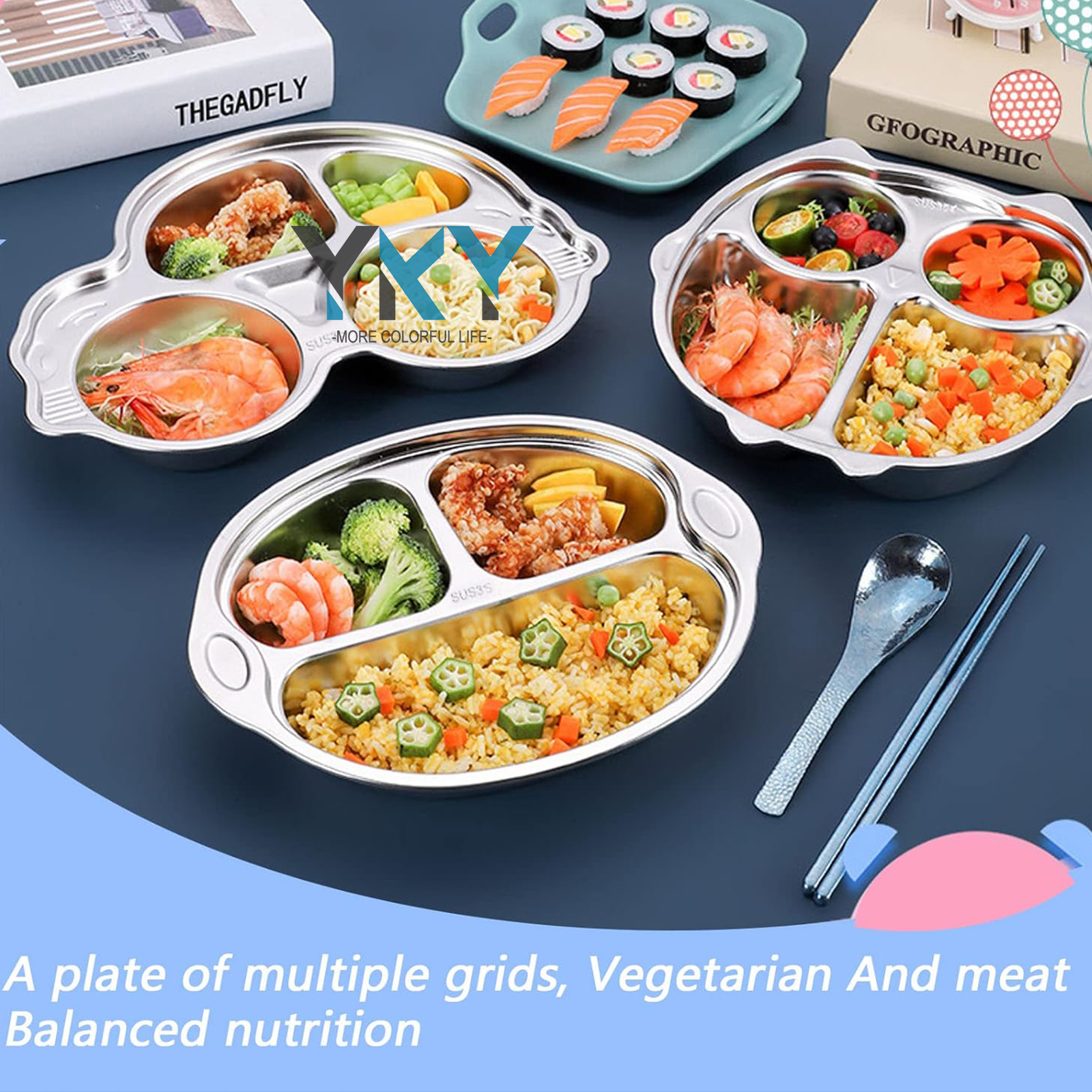 Cute Dinner Plates Cartoon Divided Plate Stainless Steel 304 Plate ...