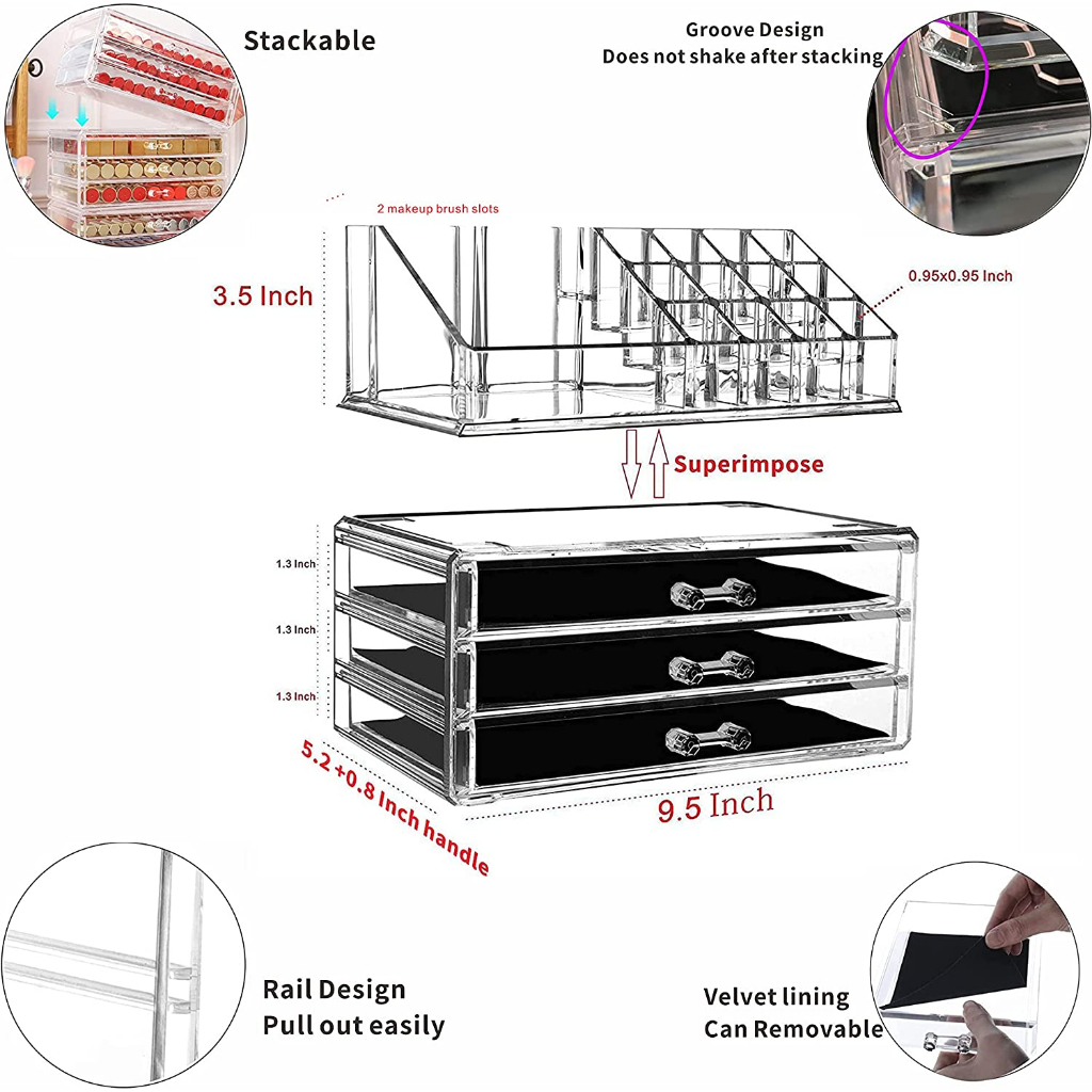 [PRE-ORDER] 16 Slot & 3 Slot Stackable Drawer Acrylic Cosmetic and ...