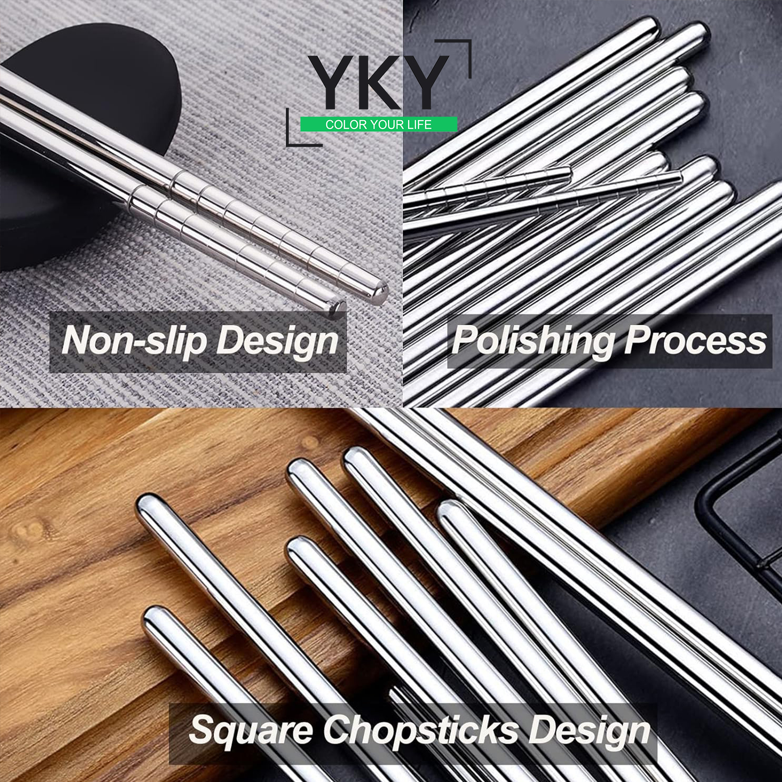 5 Pairs Chopsticks Stainless Chopsticks Non-slip Sushi Chopstick Korean ...