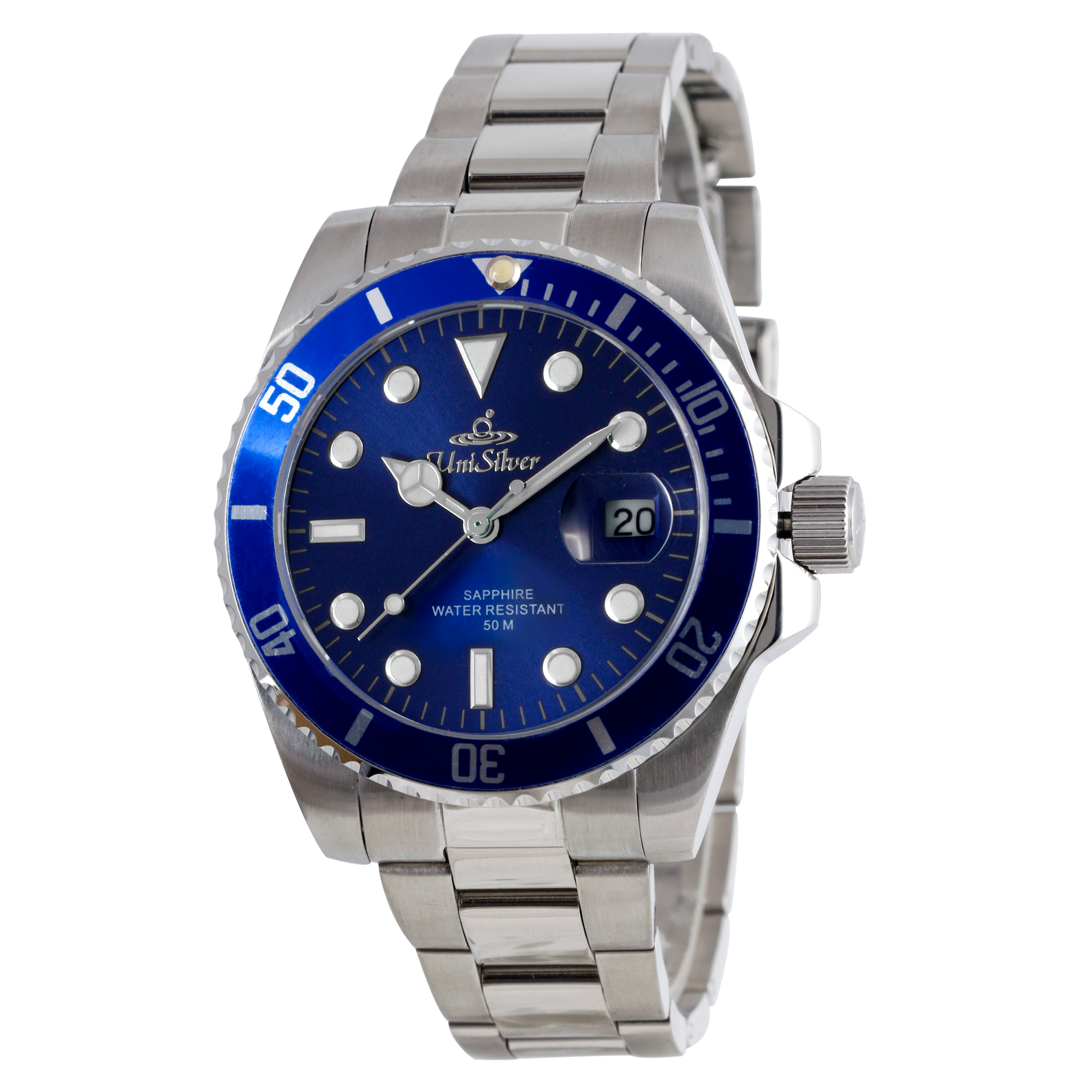 UniSilver TIME Men's Silver Blue Analog Stainless steel watch KW4086 ...