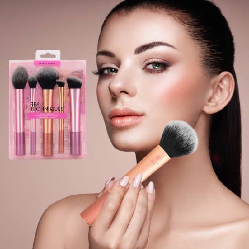 5 in 1 Real Techniques Face Essentials Face Blush Setting Sculpting Powder Makeup Brush Set ...