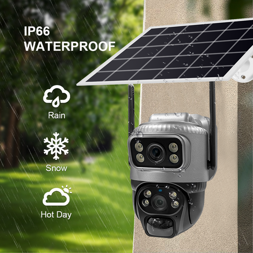 V380 VCS20 Solar-Powered IP66 Waterproof Dual Lens Surveillance Camera ...