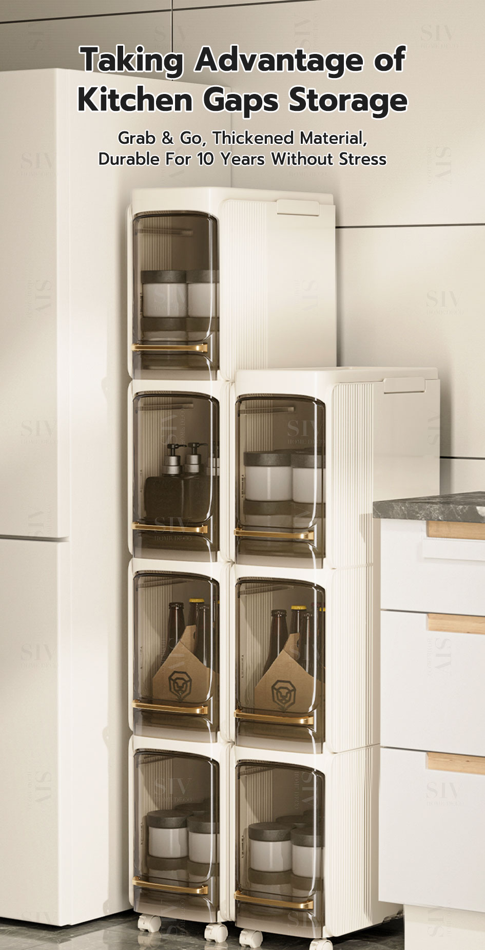 SIV 20-27cm Slim Cabinet Space Saver Cabinet Plastic Foldable Side Cabinet For Bathroom Living ...