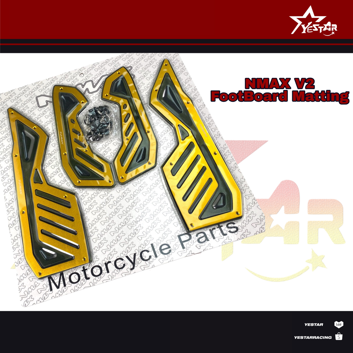 Yestar Yamaha NMAX V2 Footboard Matting ALLOY Complete Set with Bolts ...